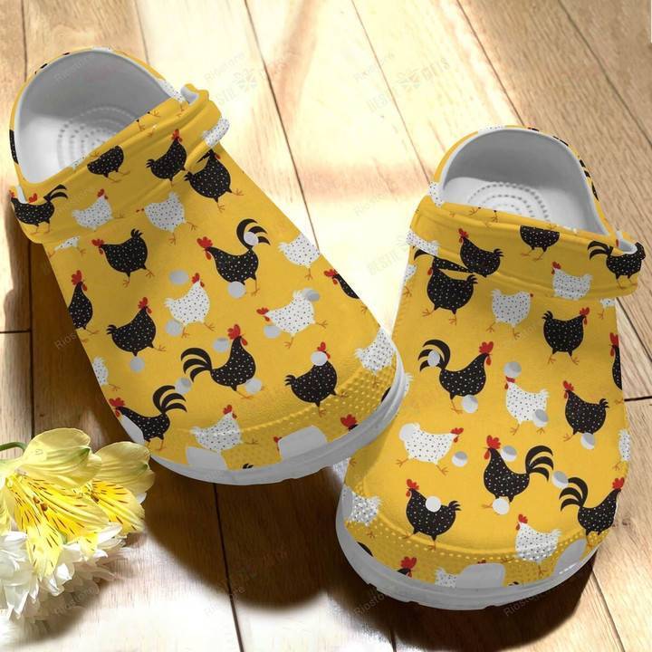 Black And White Chickens Crocs Classic Clogs Shoes - 365crocs