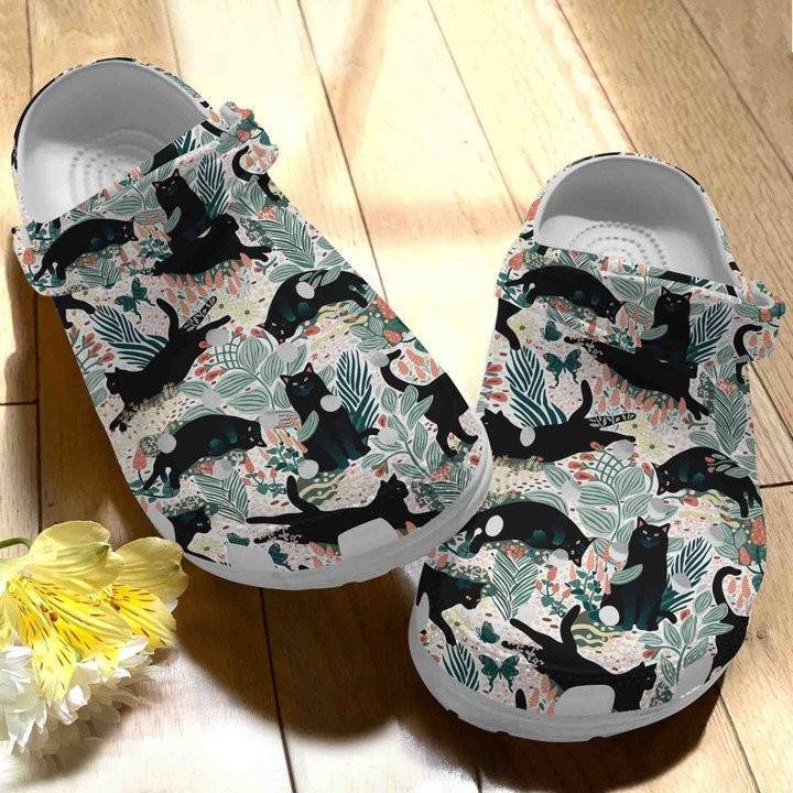 Black Cat In The Garden Floral Cute Vintage Shoes Funny Animal Crocs ...