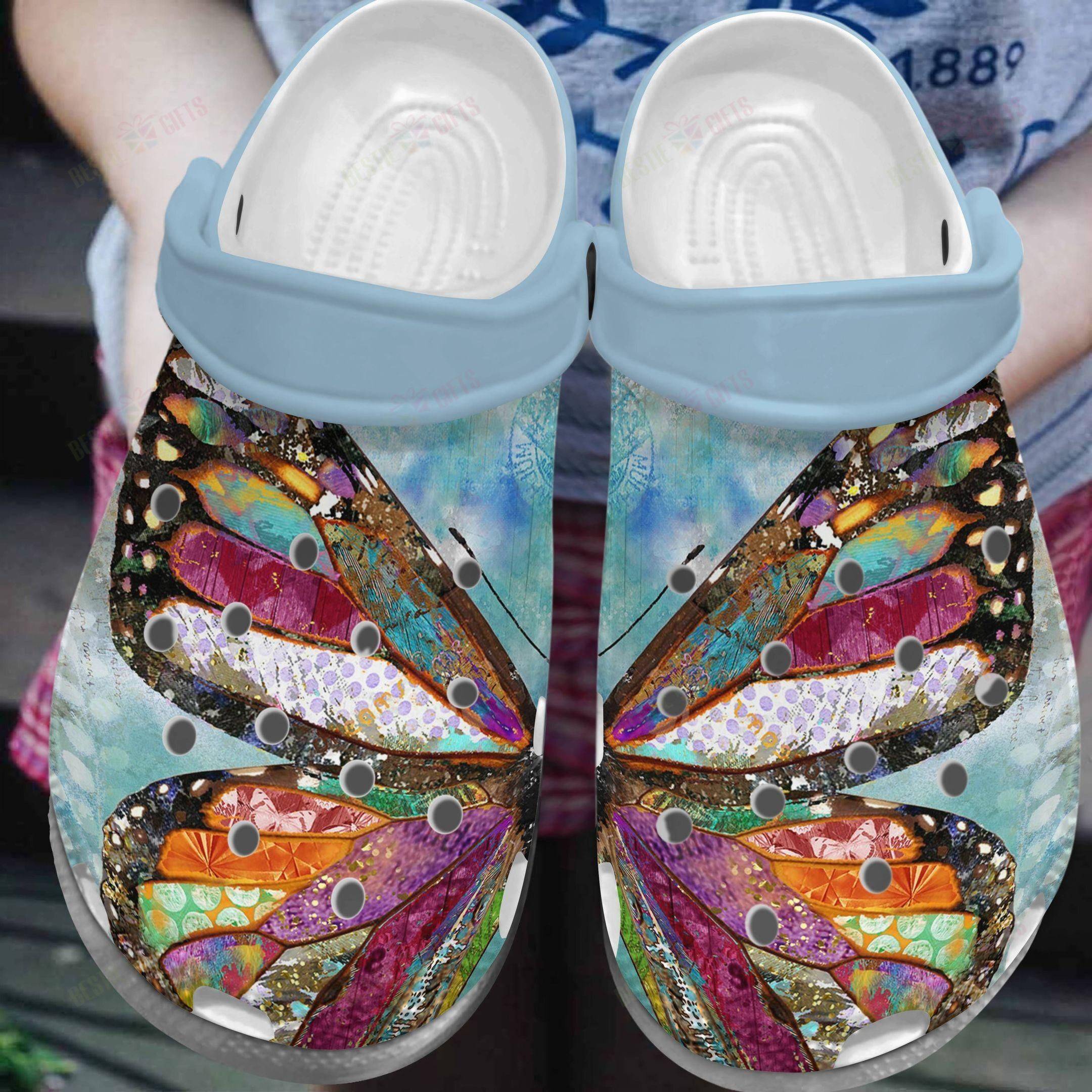 Butterfly Crocs Classic Clog Whitesole Butterfly In The Sky Shoes ...