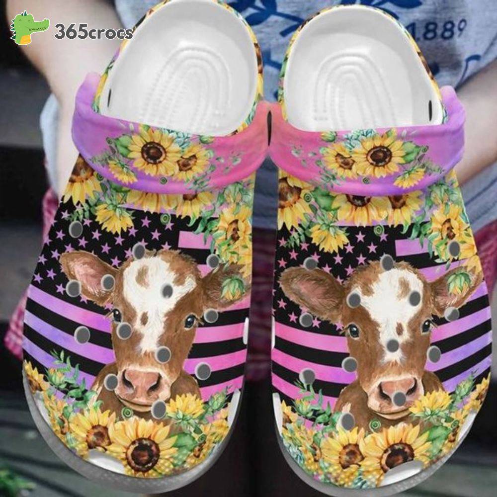Cow Sunflower Usa Flags Cow Sunshine Gift For Cow Lovers Crocs Clog ...