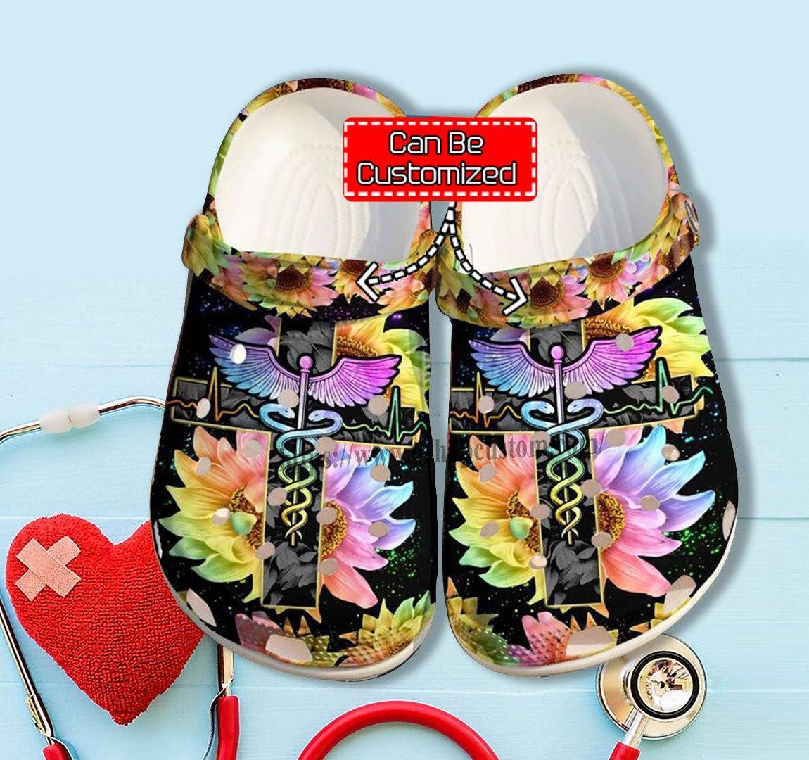 Nurse Life God Bless Sunflower Rainbow Women Crocs Shoes - 365crocs
