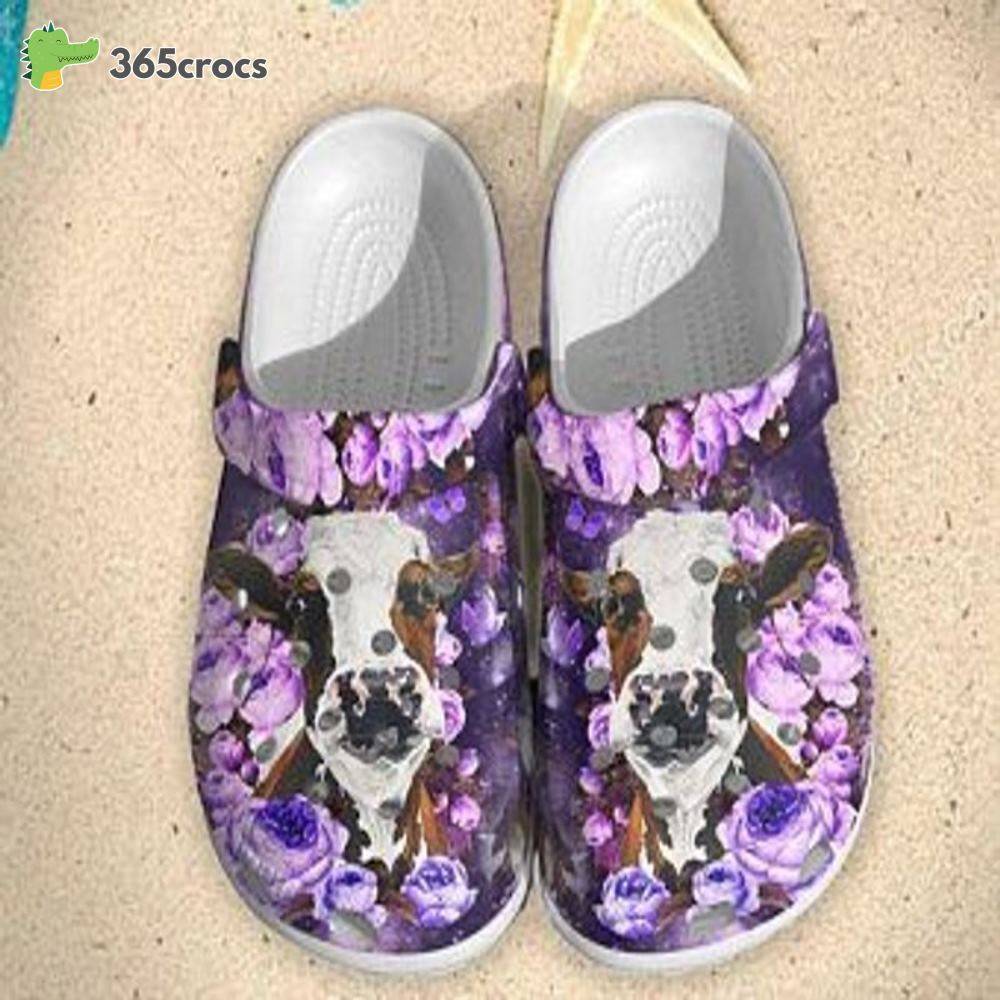 Purple Rose Butterfly And Dairy Cow Nice For Cow Lovers Crocs Clog ...