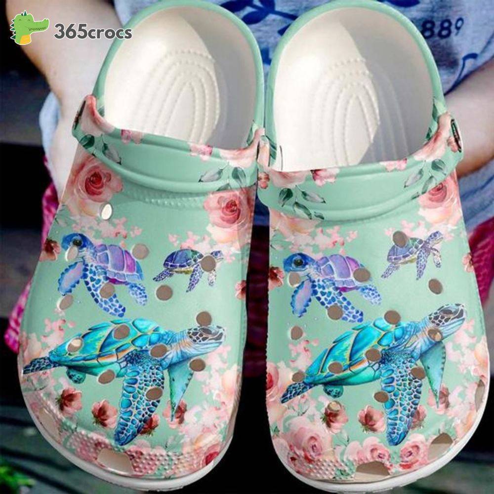 Sea Turtles With Roses Shoes Croc Beautiful Ocean Flower Shoes Turtles ...