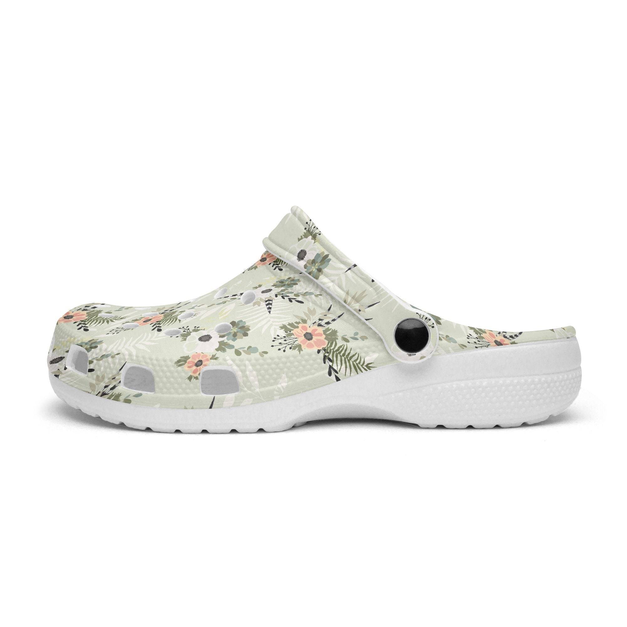 Unisex Crocclogs Retro Geometric Pastel Green Floral Bouquet 1910S Art ...